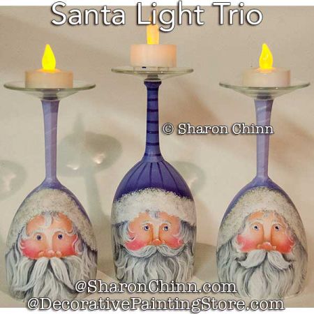 Santa Light Trio Candle Pedestals Painting Pattern - Sharon Chinn ...